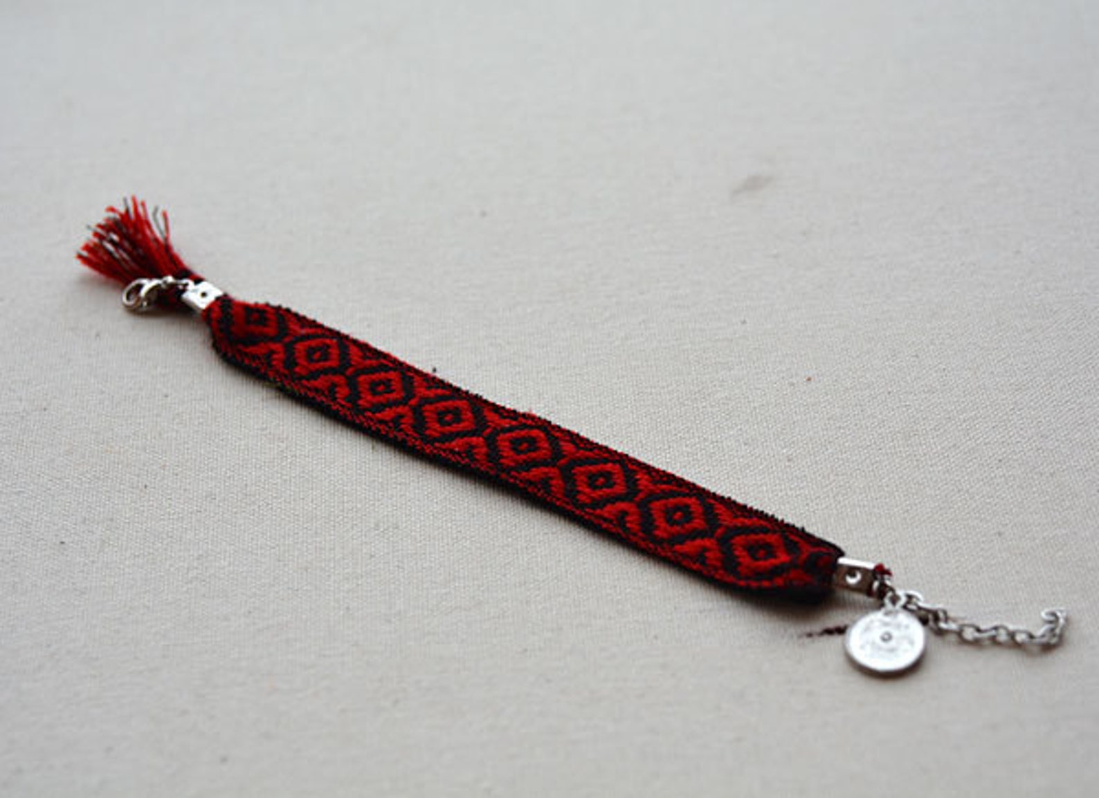 Aztec Hippie Boho Wrap Bracelet, Gypsy Bracelet, Orange and Black Tassels Authentic Bracalet ...