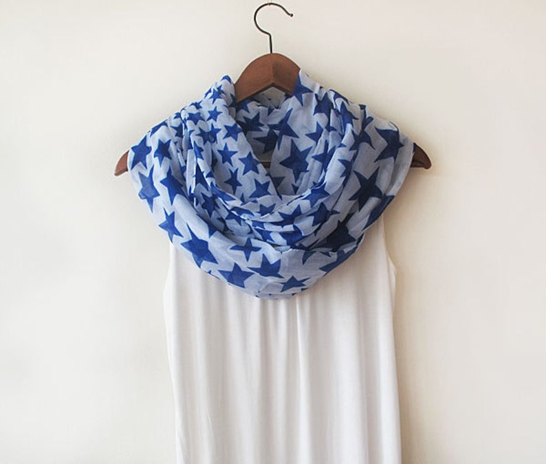Blue Star Print Infinity Scarf, Soft Cotton for Women Scarves, Birthday ...