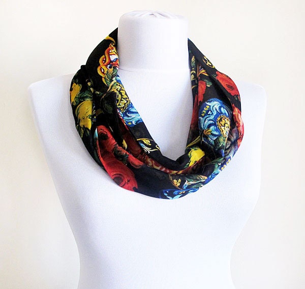 Autumn Infinity Scarf Lemon Trees Print Chiffon Fall Style | Etsy
