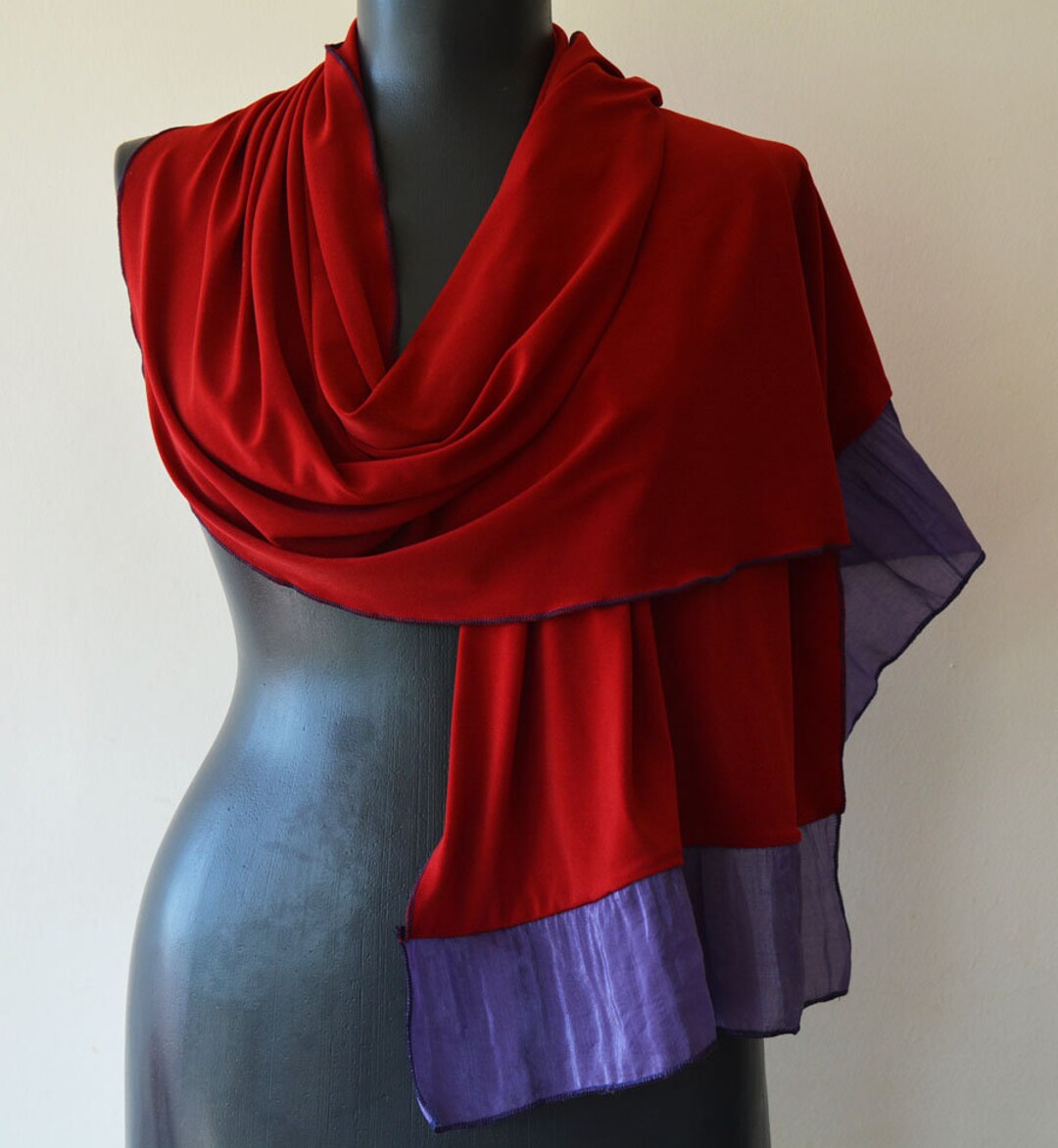 Red Rectangular Neck Scarf, Long Scarf for Women, Elastic Jersey Scarf ...
