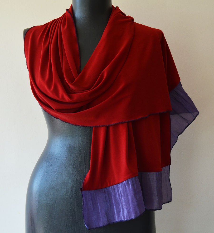 Red Rectangular Neck Scarf Long Scarf for Women Elastic - Etsy