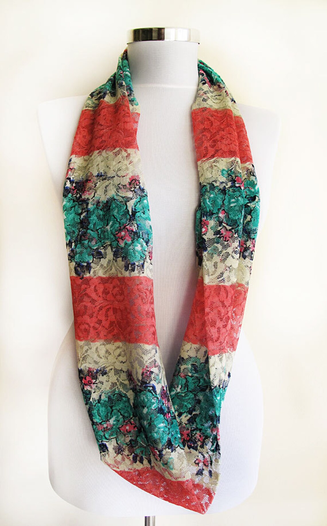 Lace Aztec Print Scarf Green Peach Infinity Scarf Fashion - Etsy