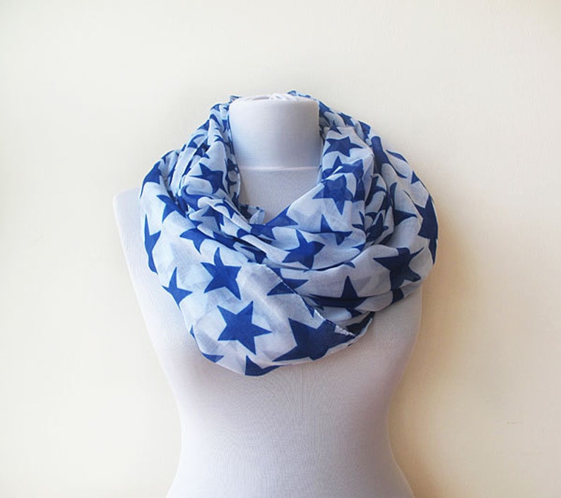 Blue Star Print Infinity Scarf, Soft Cotton for Women Scarves, Birthday ...