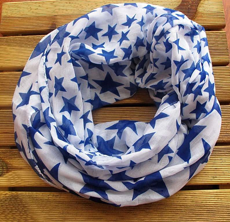 Blue Star Print Infinity Scarf, Soft Cotton for Women Scarves, Birthday ...