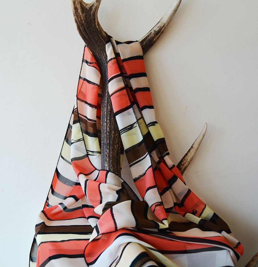 Silk Scarf Rectangular Neck Scarf Women Long Scarf Stripe - Etsy