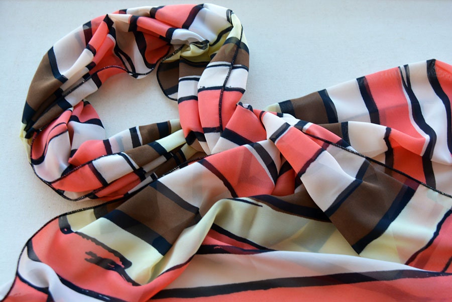 Silk Scarf Rectangular Neck Scarf Women Long Scarf Stripe - Etsy