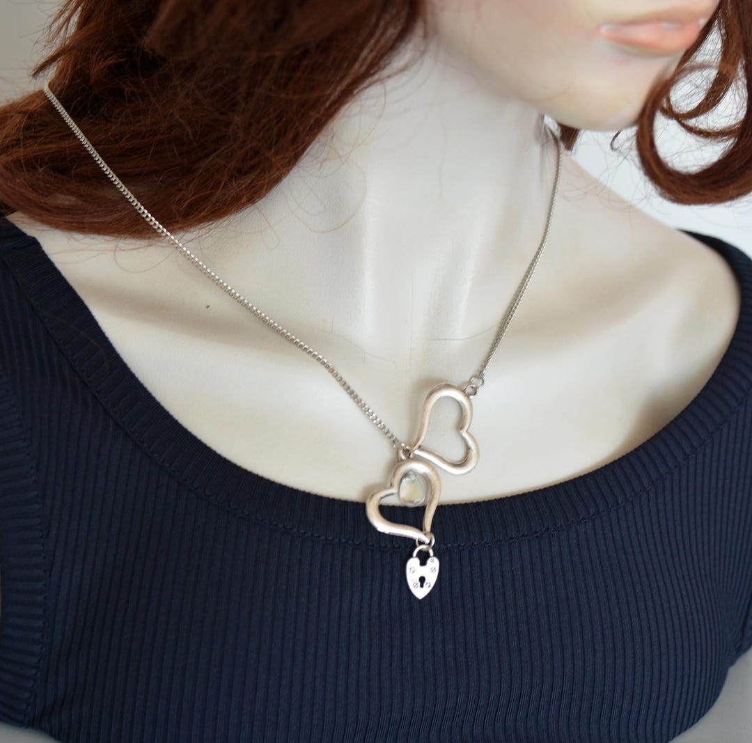 Silver Heart Necklace, Double Heart Jewelry Gift for Women - Etsy