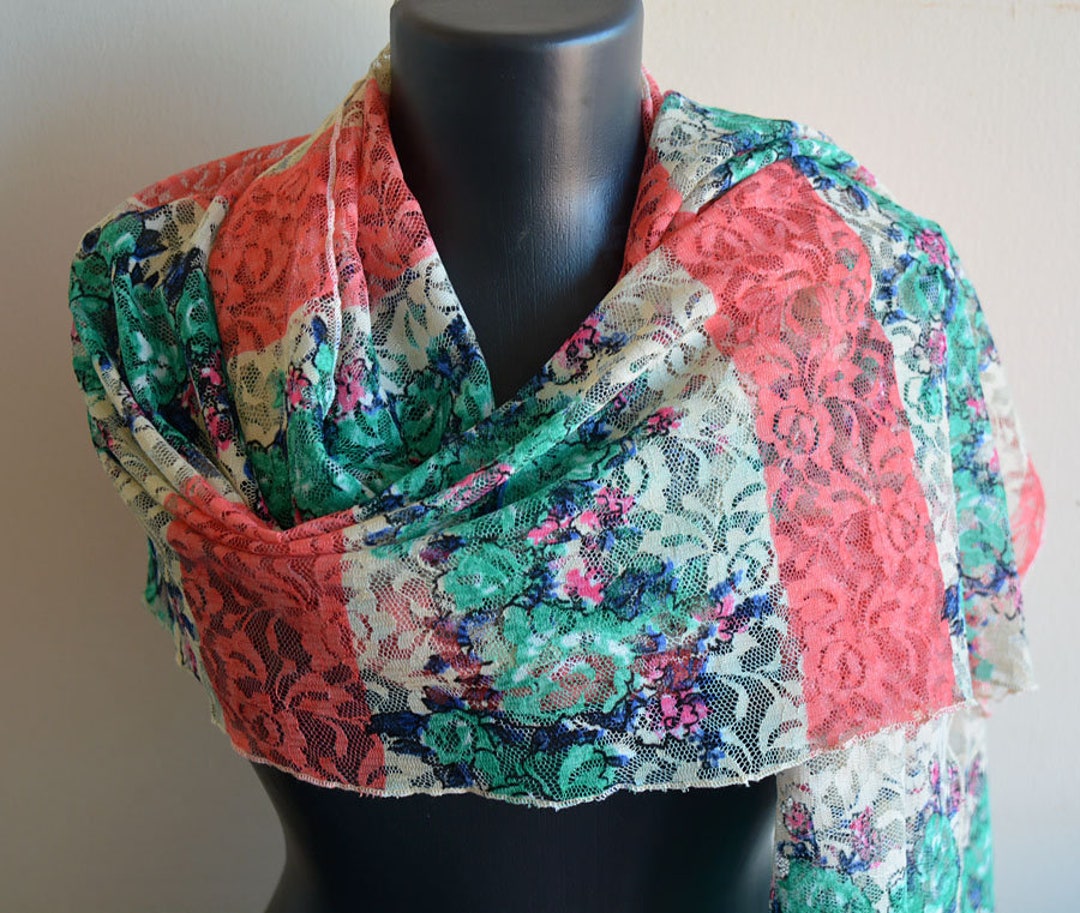 Floral Lace Shawl, Wedding Lace Scarf, Bridesmaid Shawl, Wrap Shawl ...