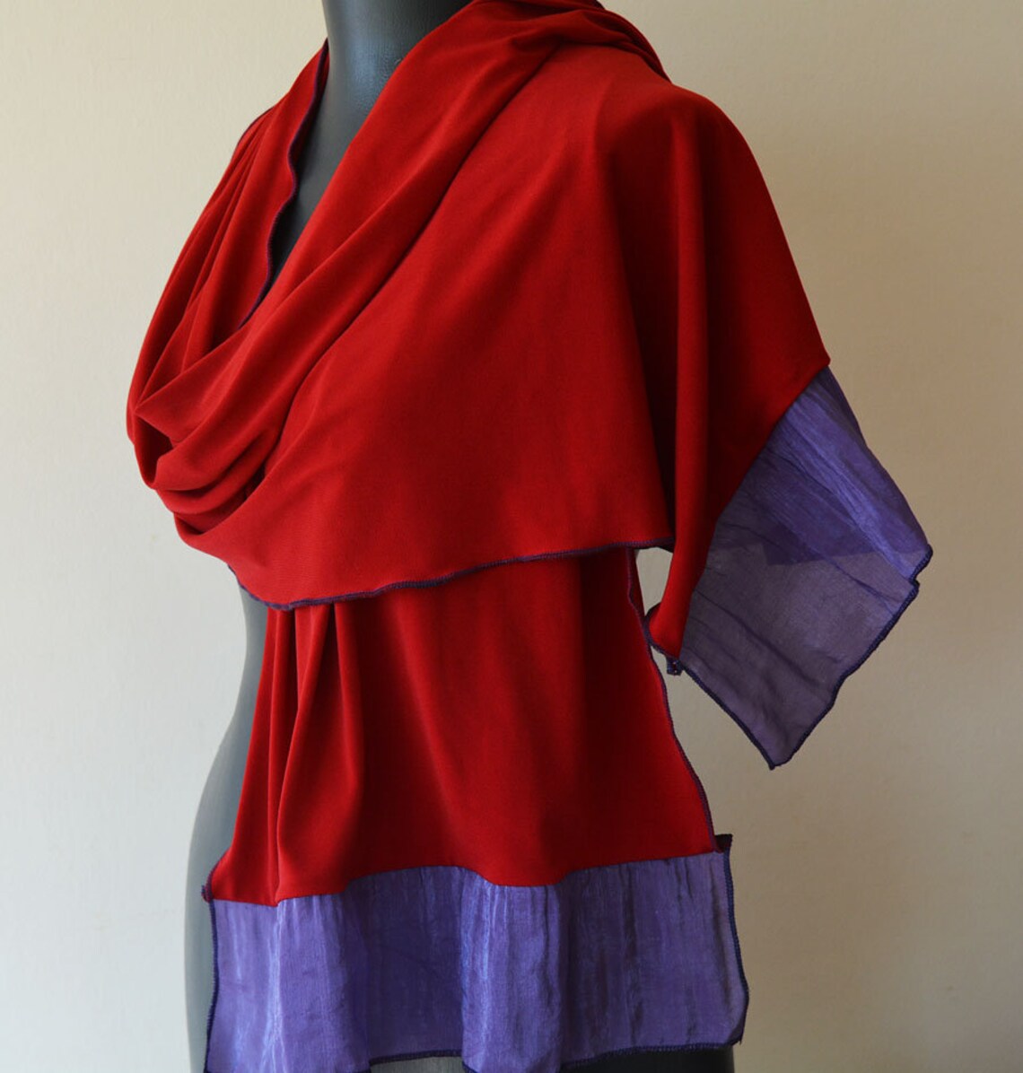 Red Rectangular Neck Scarf Long Scarf for Women Elastic - Etsy