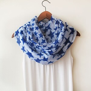 Blue Star Print Infinity Scarf, Soft Cotton for Women Scarves, Birthday ...