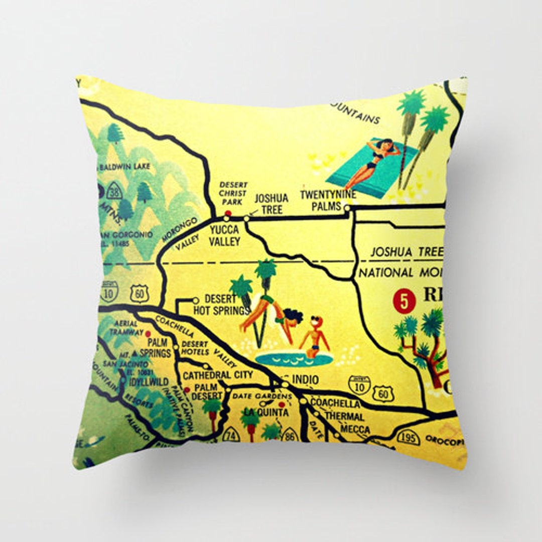 Palm Springs Pillows Map Pillow Covers 18x18 Airbnb Pillow Mid Century ...