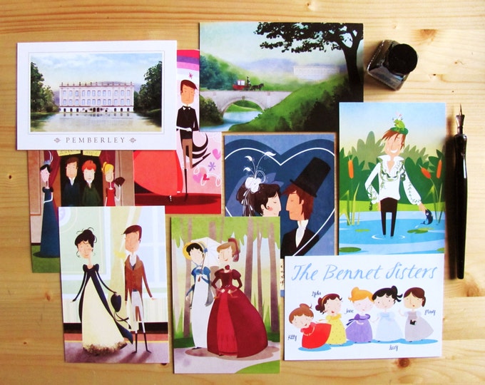Set of All Our Pride and Prejudice Postcards, Illustrated Scenes From ...
