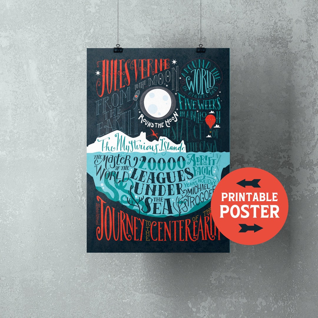 Jules Verne Poster Digital Art Print in Hand Lettering, - Etsy