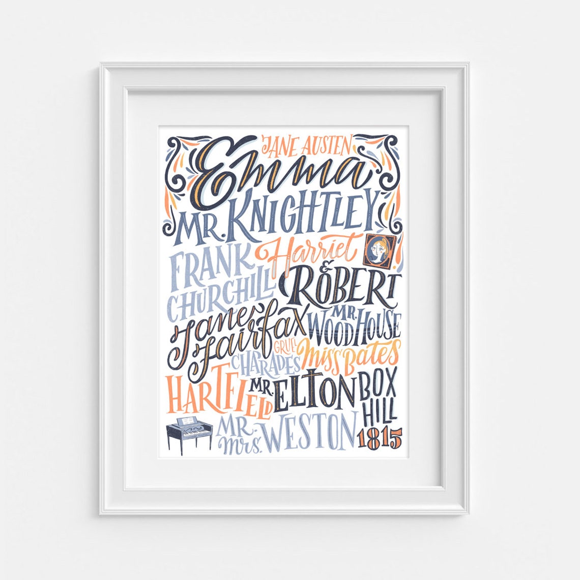 Jane Austen Emma poster in hand lettering characters and | Etsy