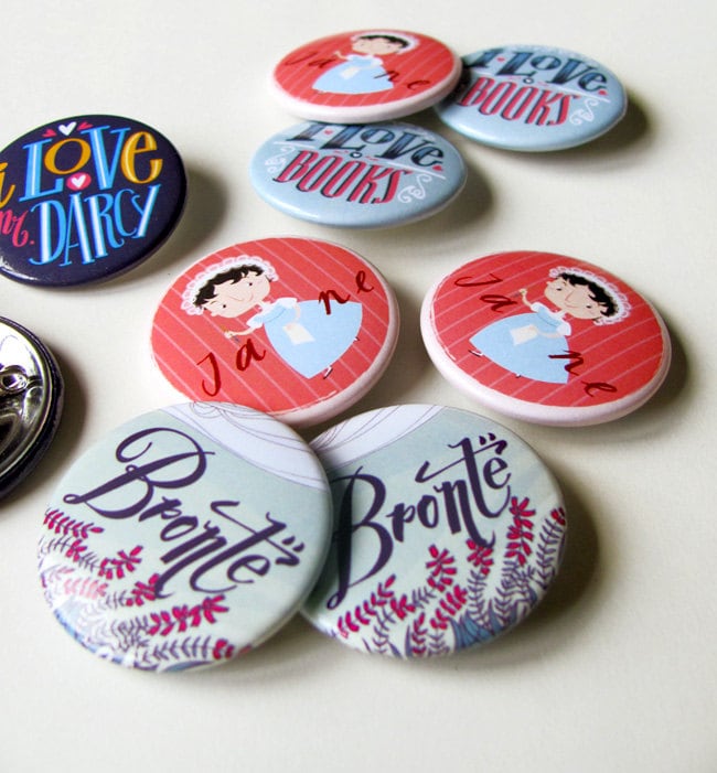 Set of ten pins choose your favourite. Literary buttons | Etsy