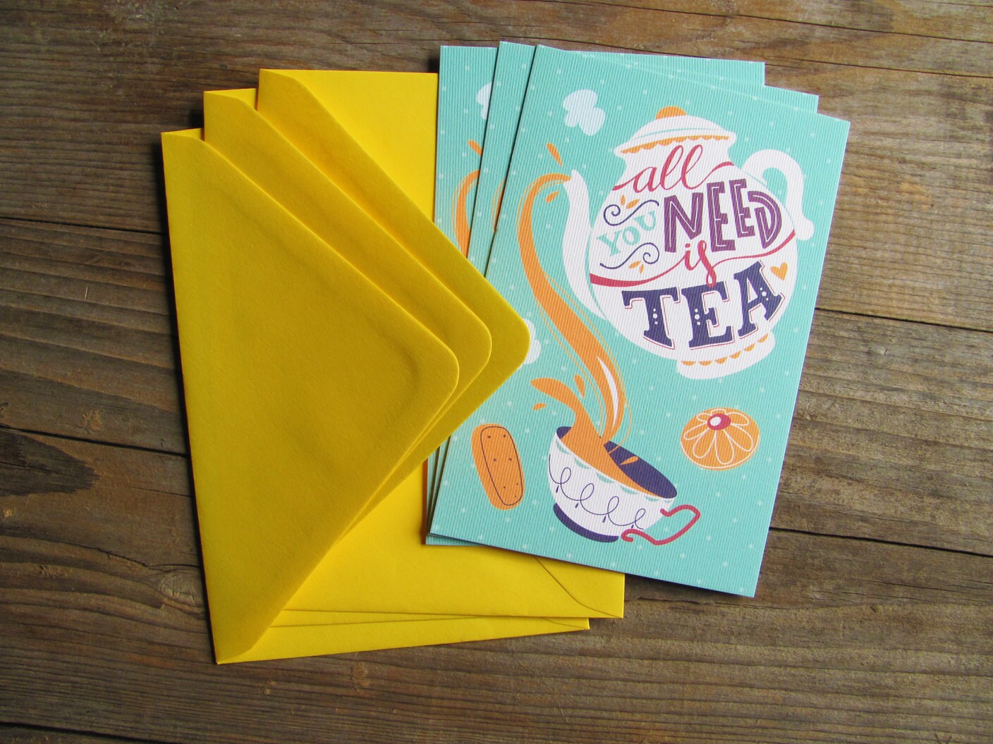 Tea lover cards: All you need is tea 3 cards with envelopes | Etsy