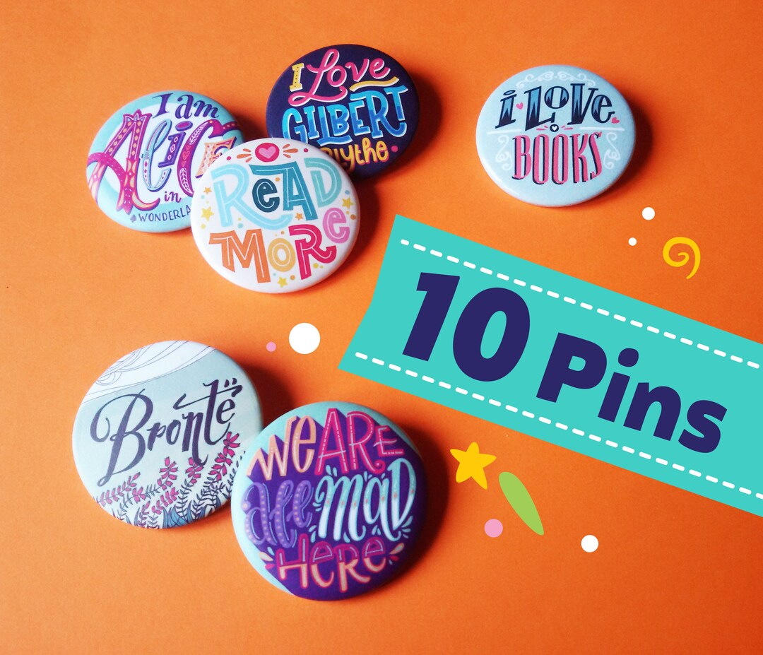 Set of Ten Pins, Choose Your Favourite. Literary Buttons - Etsy