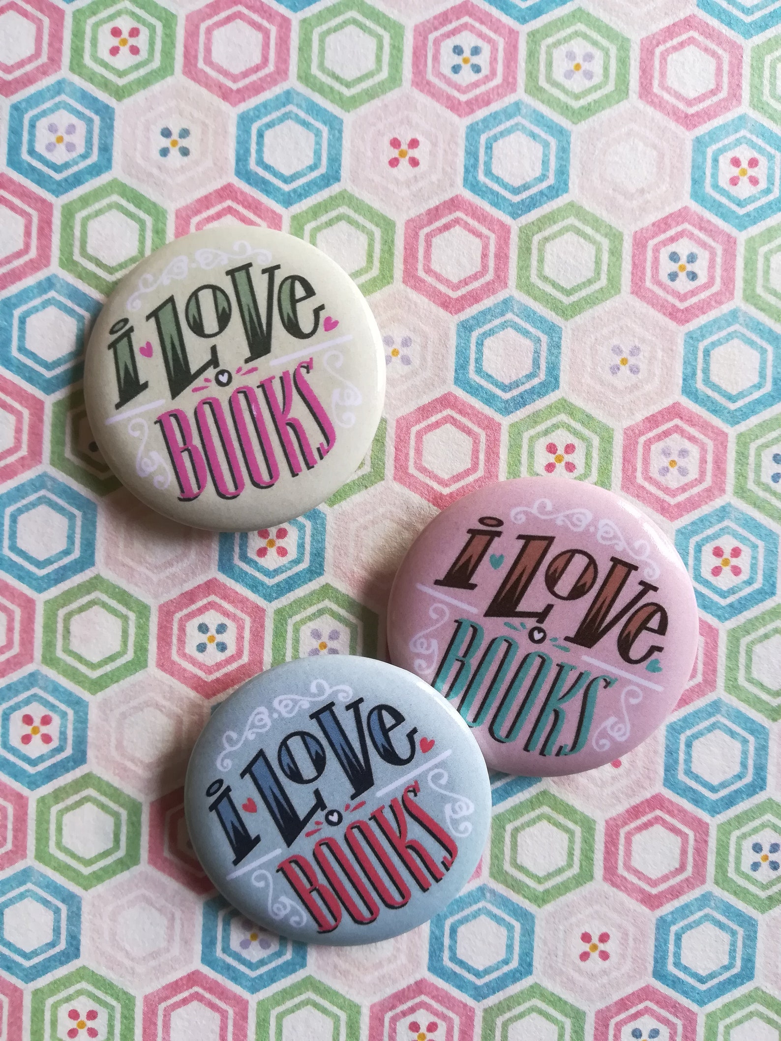 Book Lover Pins Set of Three Cute I Love Books Pins | Etsy