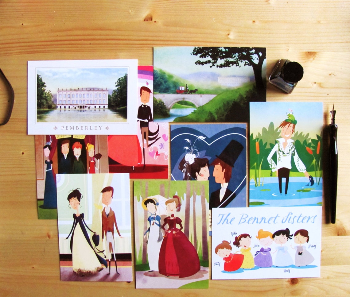 Jane Austen Set: Postcards Cards and 2 Pins. | Etsy
