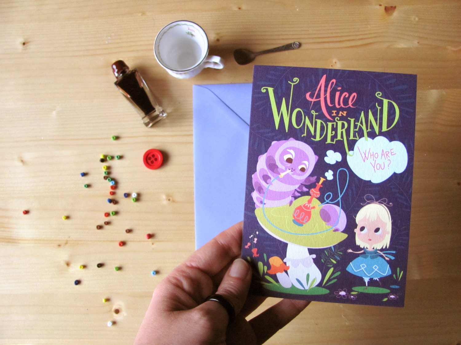 3 Alice in wonderland cards illustrated cards with matching | Etsy