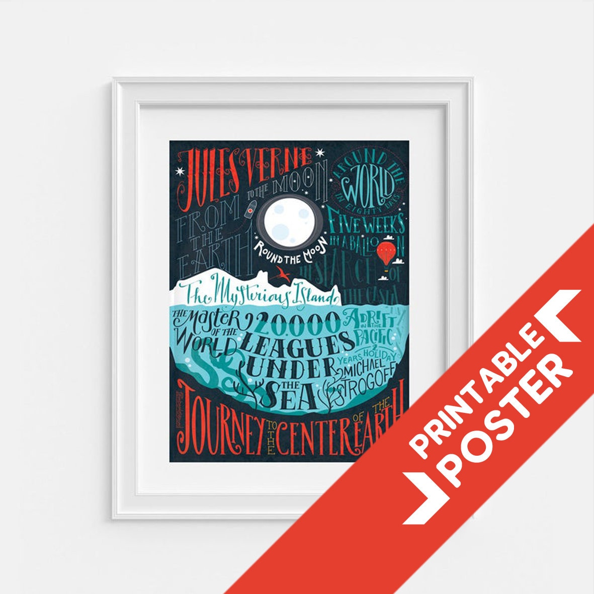 Jules Verne Poster Digital Art Print in Hand Lettering - Etsy UK