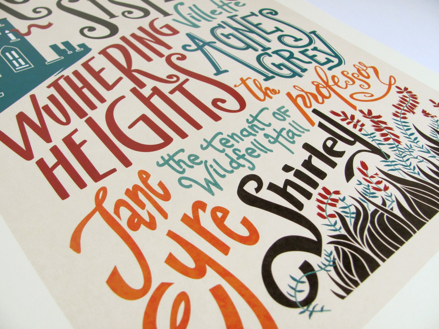 Wallart Bronte sisters hand lettering print at home poster | Etsy