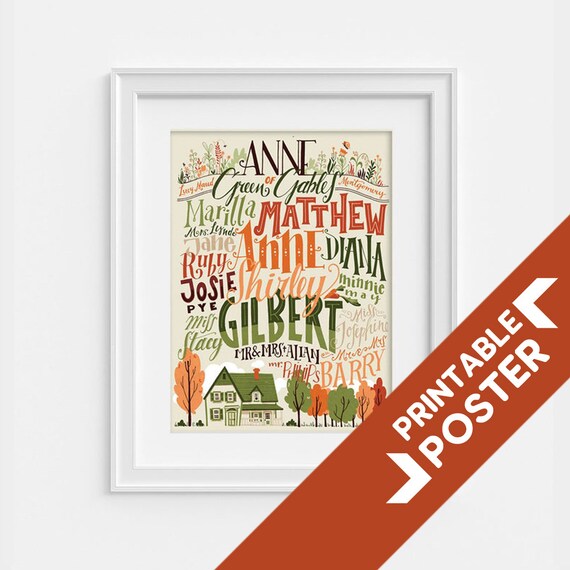 digital download Anne of Green Gables printable poster characters and ...