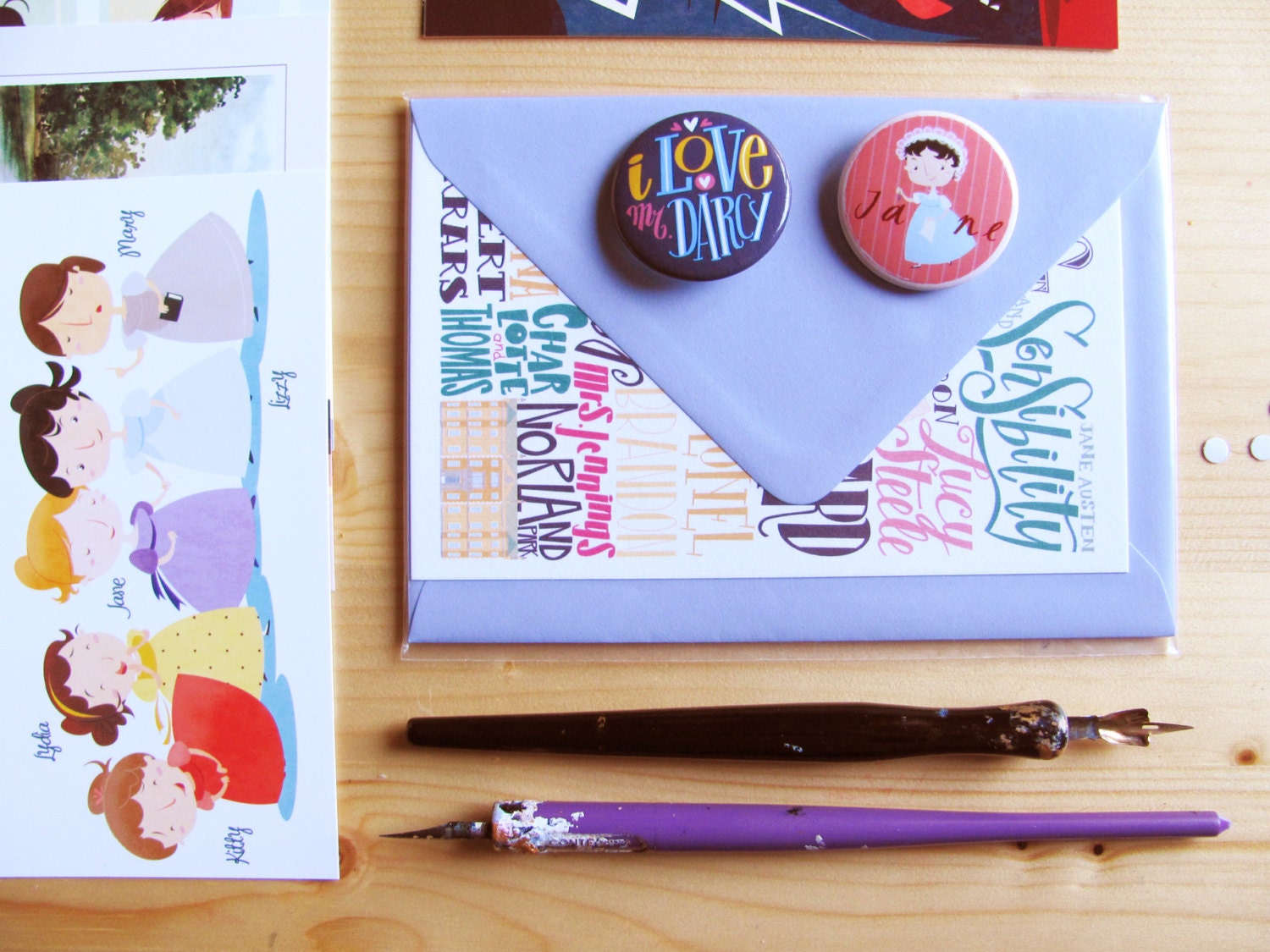 Jane Austen Set: Postcards Cards and 2 Pins. - Etsy