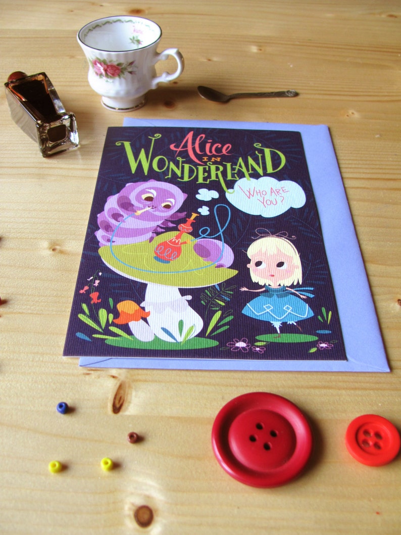 3 Alice in wonderland cards illustrated cards with matching | Etsy