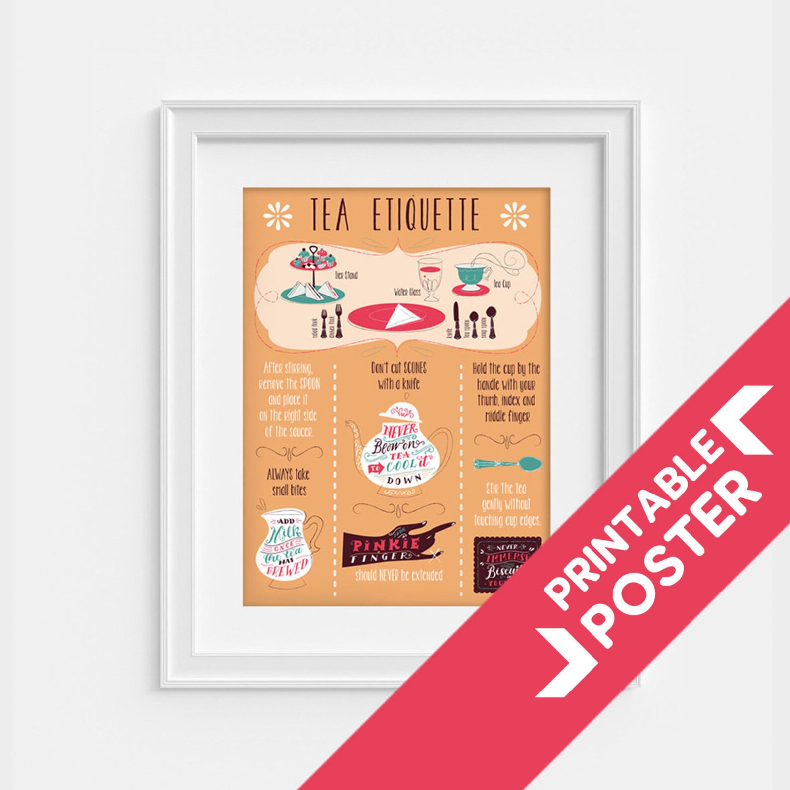 Tea poster. Print at home poster on the etiquette of tea | Etsy