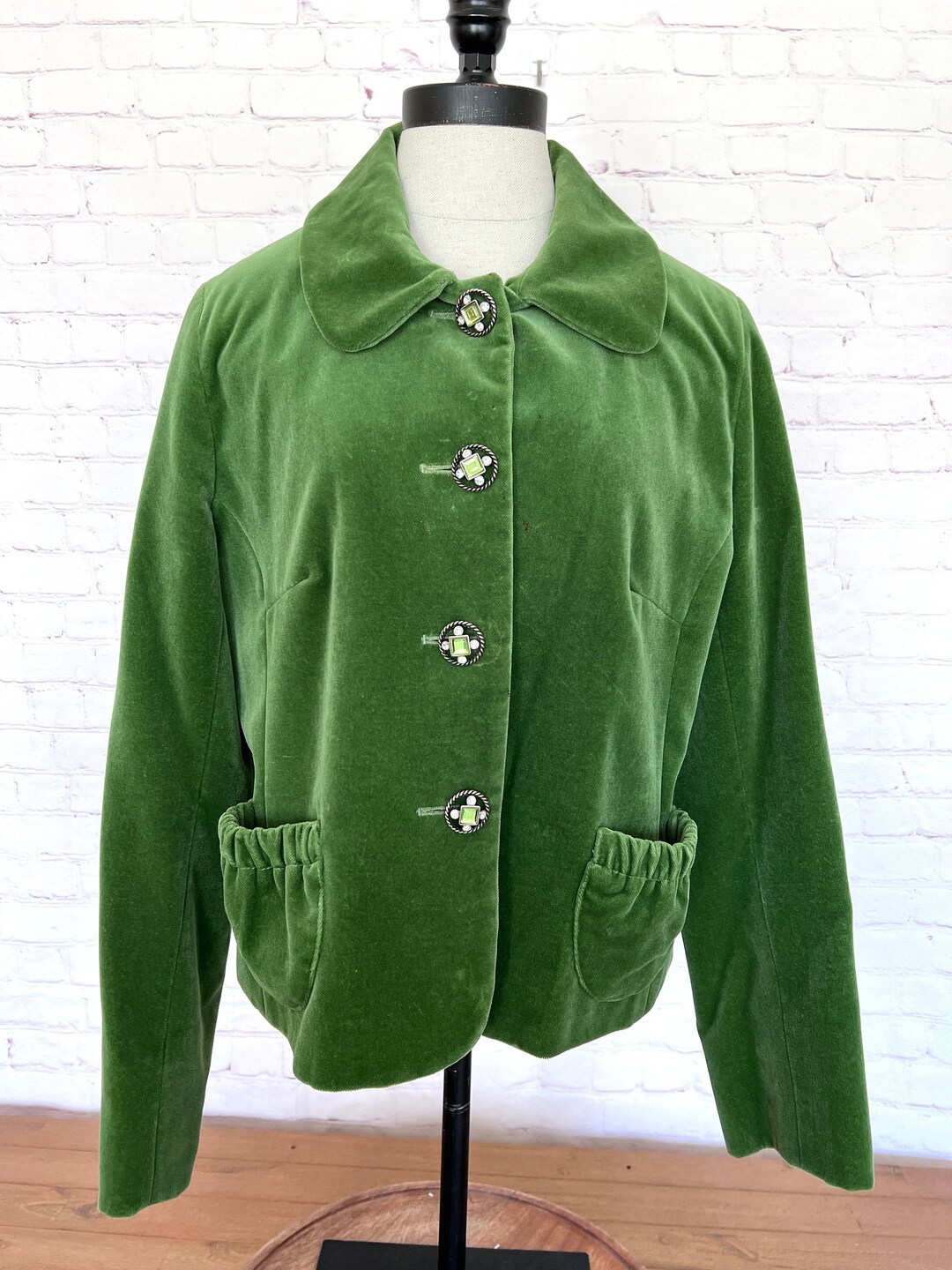90's Velvet Green Crop Jacket Ornate Buttons With - Etsy