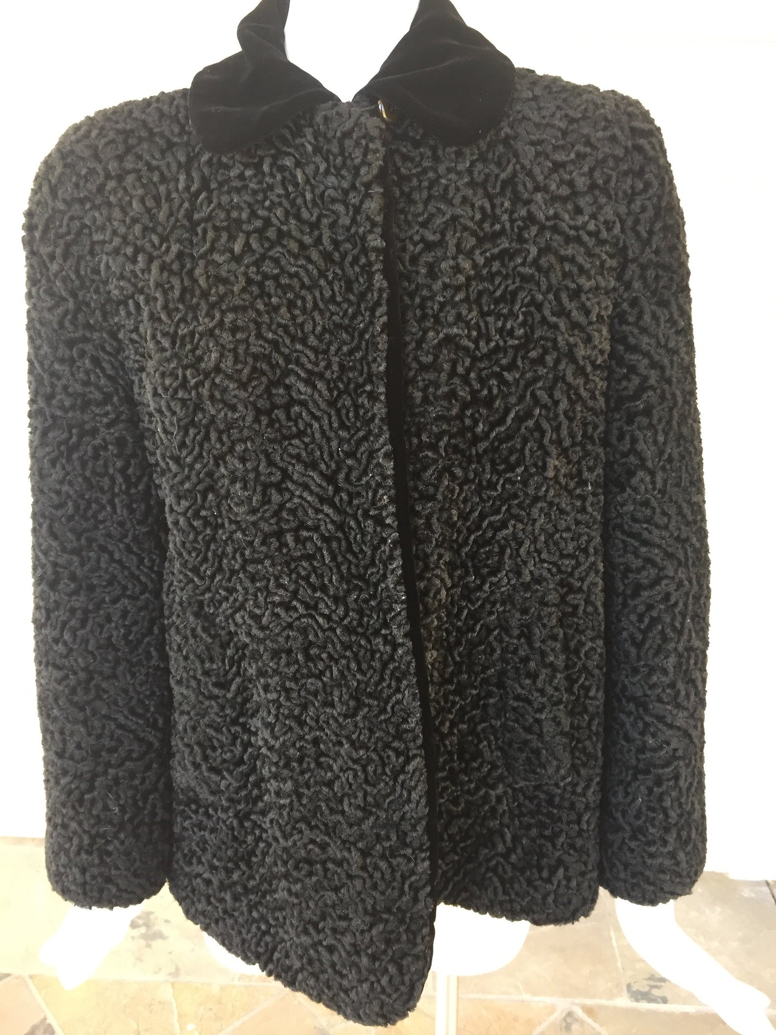 50's Curly Lambs Wool Crop Style Short Black Coat - Etsy