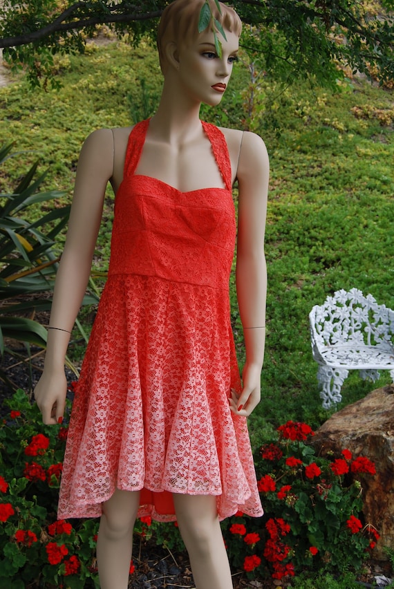 90's - Betsey Johnson - Halter Dress - Orange Ombre L… - Gem