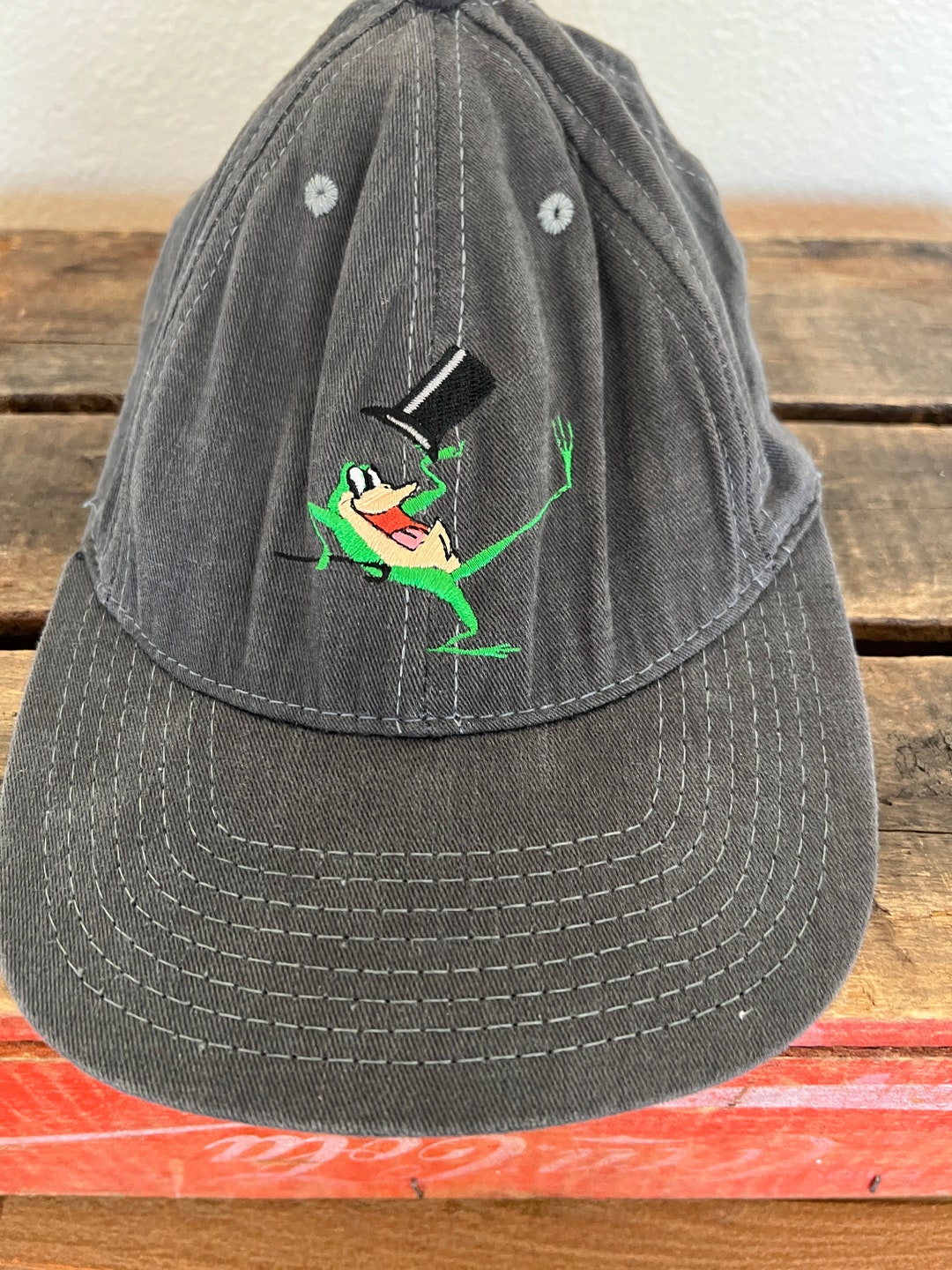 90's J.michigan Frog - Cartoon - Embroidered Snapback Hat - Dark Gray ...