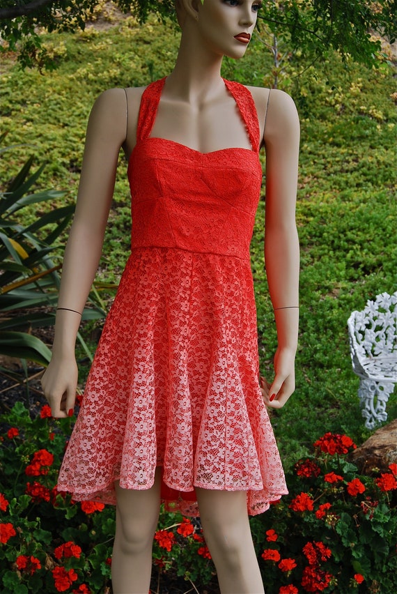 90's - Betsey Johnson - Halter Dress - Orange Ombre L… - Gem