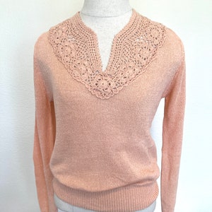 70's NWT "organically Grown" Pastel Peach Pullover Vneck Sweater - Size ...