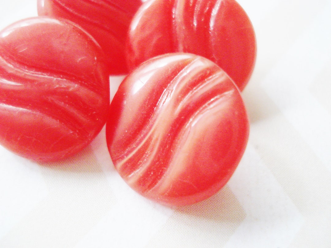 Vintage Czech Glass Buttons - Tomato Red Buttons -4 Vintage Red Glass ...