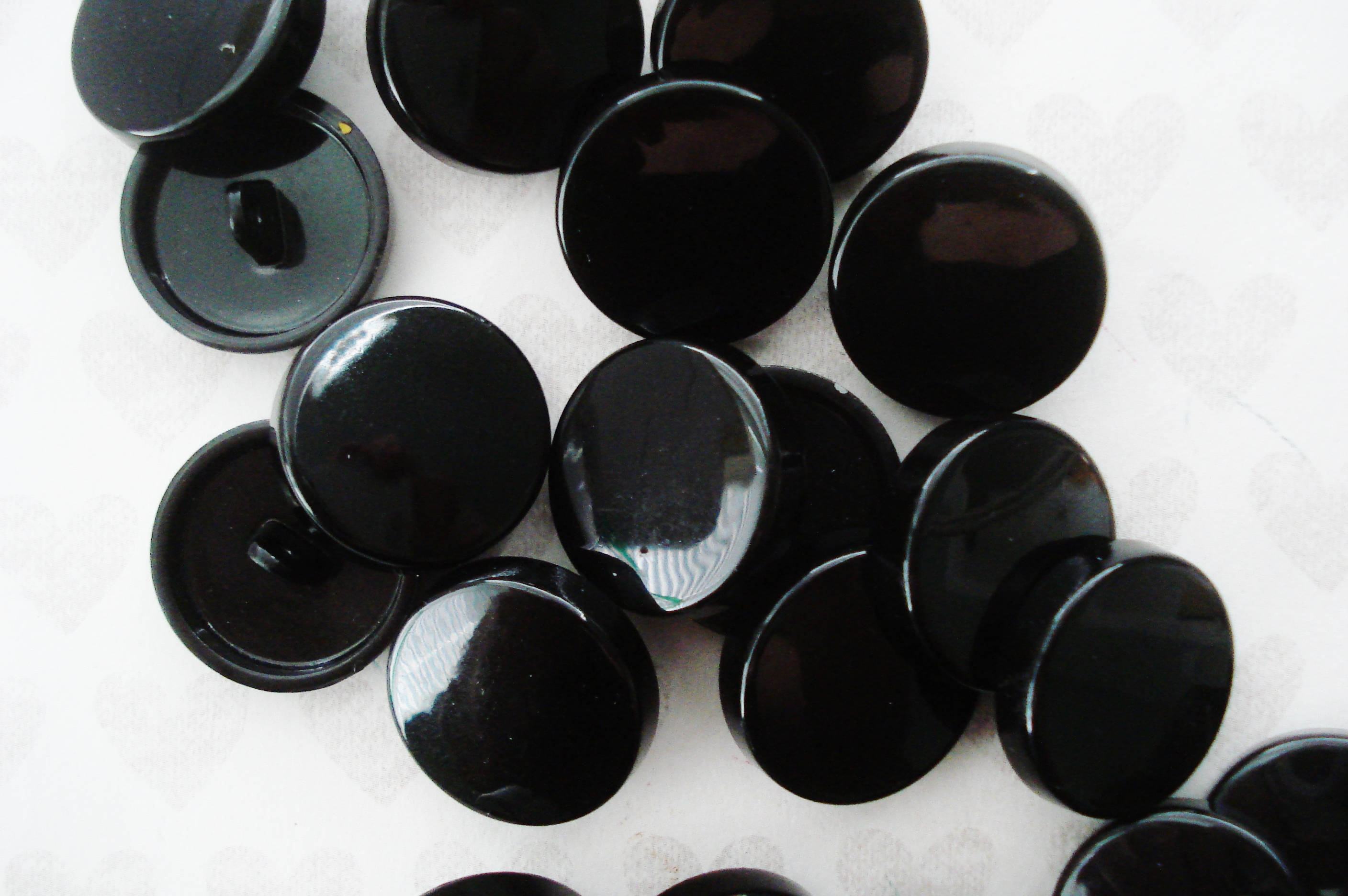 Thick Black Czech Buttons - Vintage Czech Glass Buttons - 25 Glossy ...