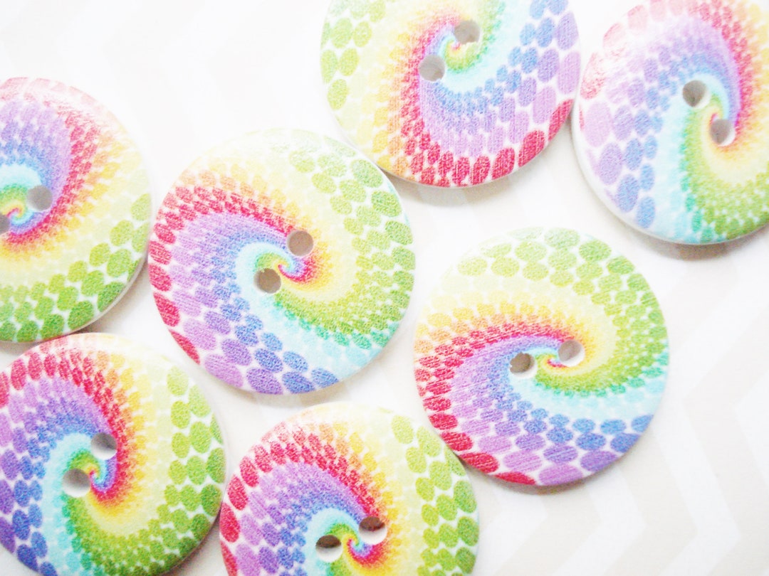 Wood Hippie Buttons Mod Rainbow Swirl Buttons 5 Large Retro Buttons 60s ...