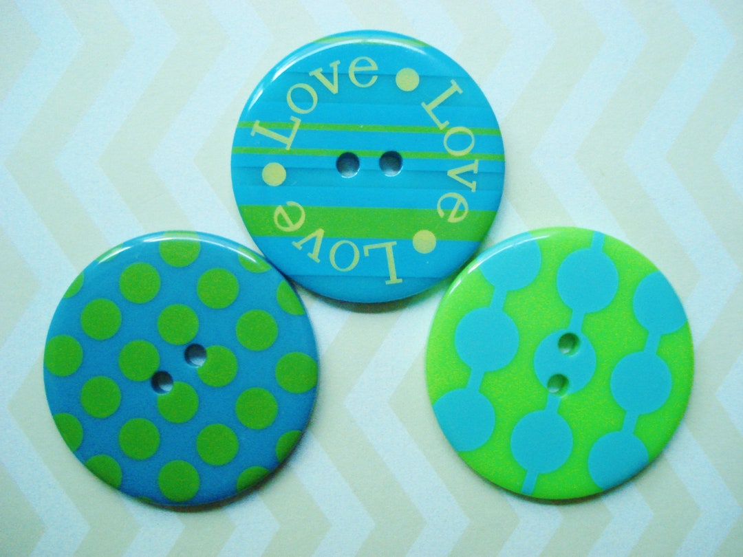 Acrylic Hippie Buttons - Mod LOVE Buttons - Blue Green Hippie Buttons ...