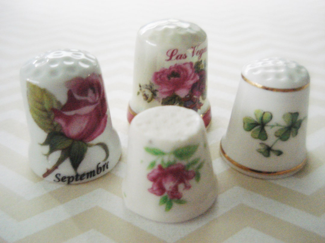 Vintage Sewing Thimbles - 4 Floral Theme Thimbles - Vintage Ceramic ...