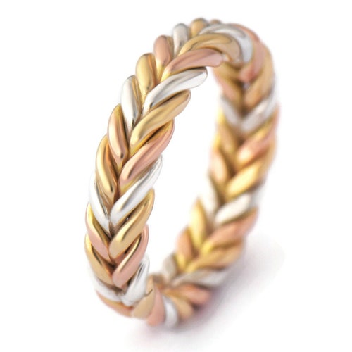 Three Tone Gold Ring Trinity Wedding Band Unique Men's/ - Etsy