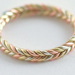 Woven Wedding Band, Tri Color Braided Ring, Celtic Wedding Band, Unique ...