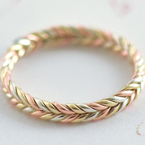 Trinity Wedding Ring Unique Braided Wedding Band Tricolor - Etsy