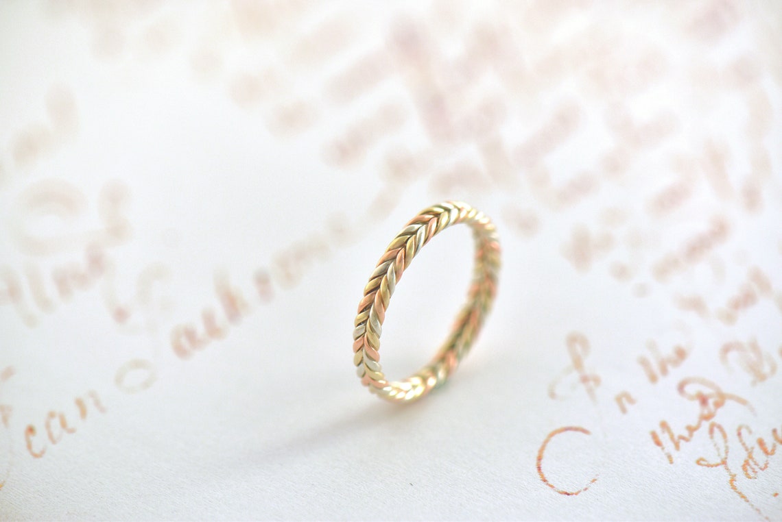 Trinity Wedding Ring Unique Braided Wedding Band Tricolor - Etsy