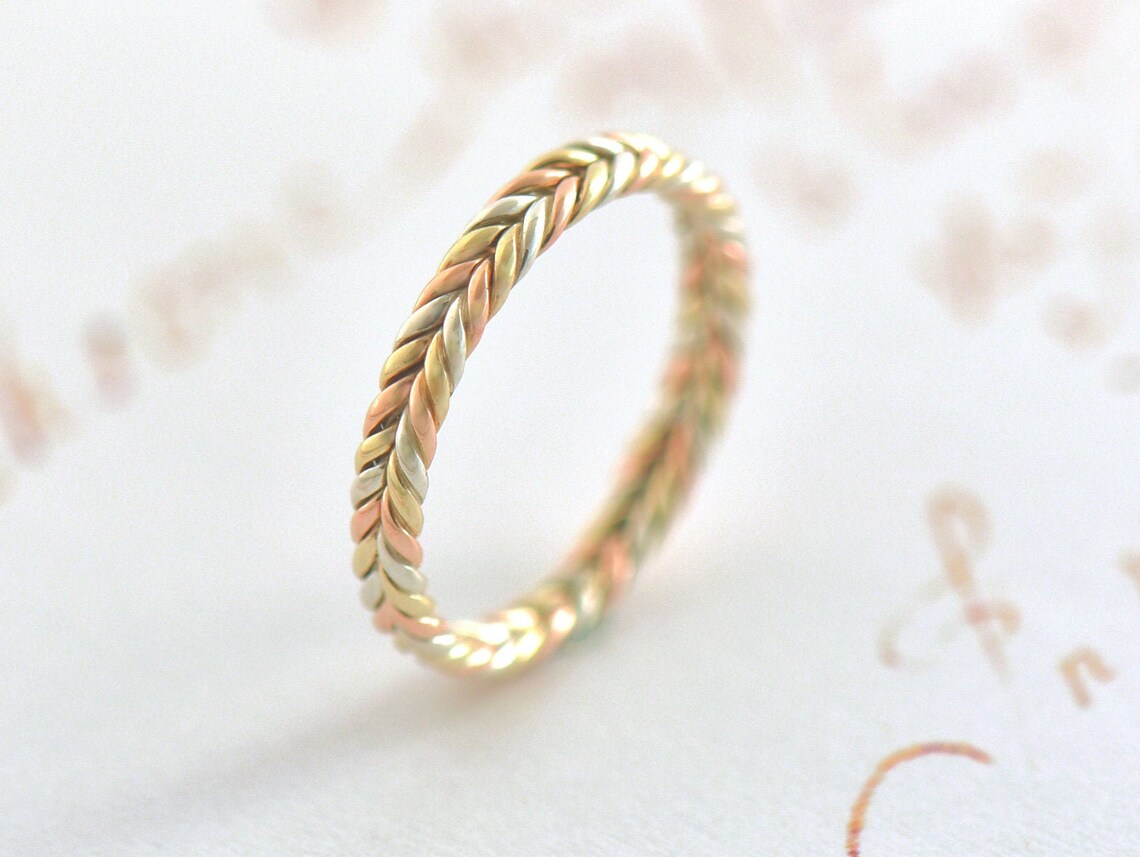 Trinity Wedding Ring Unique Braided Wedding Band Tricolor - Etsy