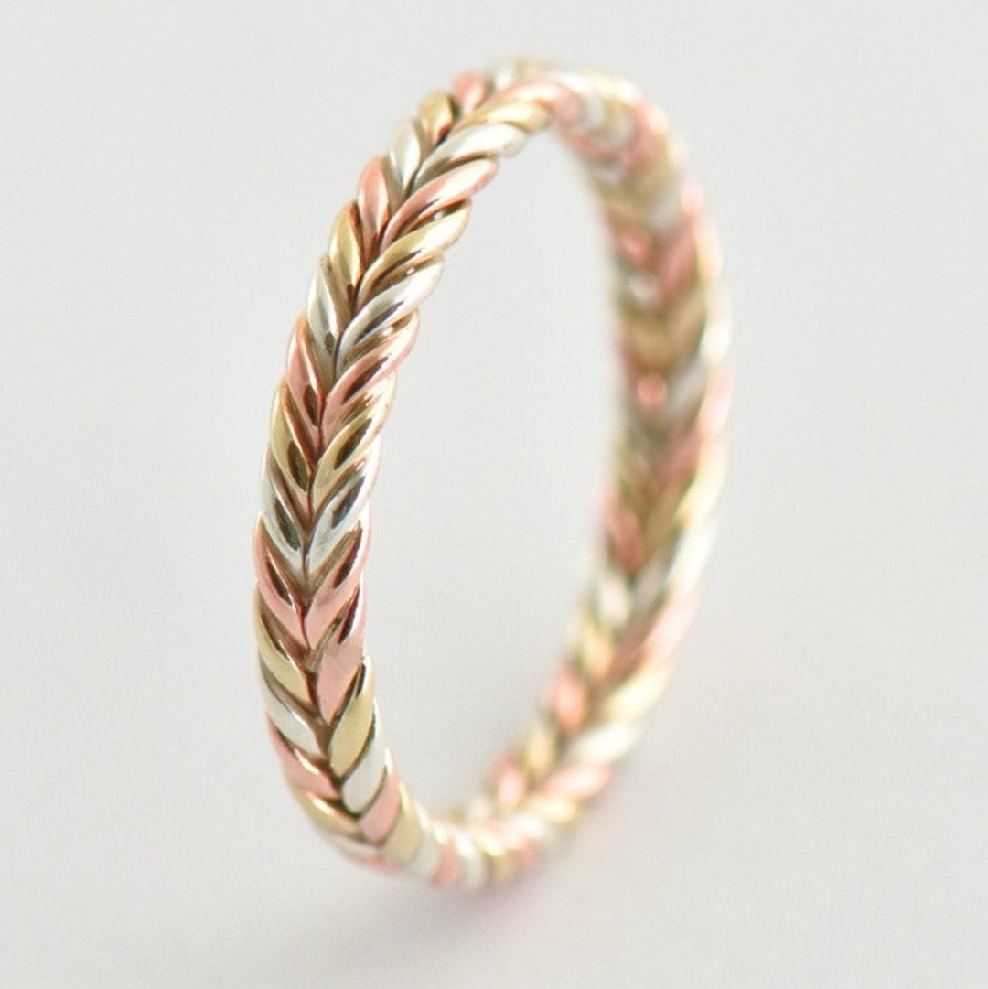 Woven Wedding Band, Tri Color Braided Ring, Celtic Wedding Band, Unique ...