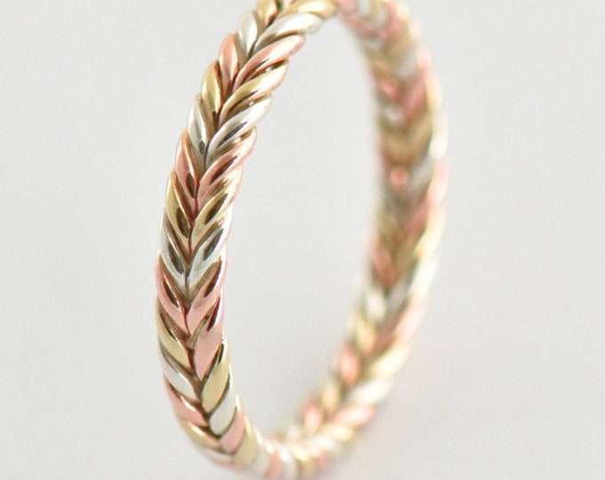Woven Wedding Band, Tri Color Braided Ring, Celtic Wedding Band, Unique ...