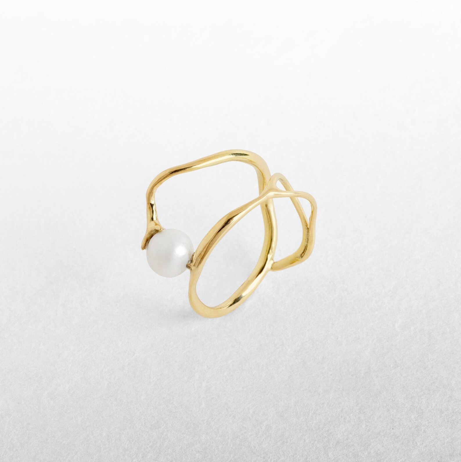 White Pearl Ring Modern Pearl Ring Unique Gold Ring Unusual | Etsy