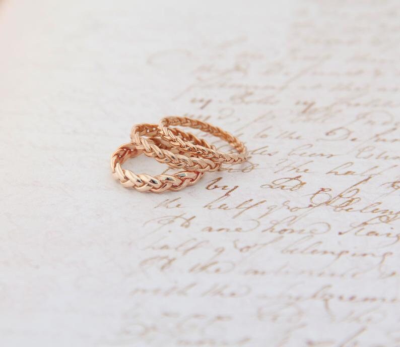 18K White Solid Gold Wedding Band for Women Braided Gold Ring | Etsy